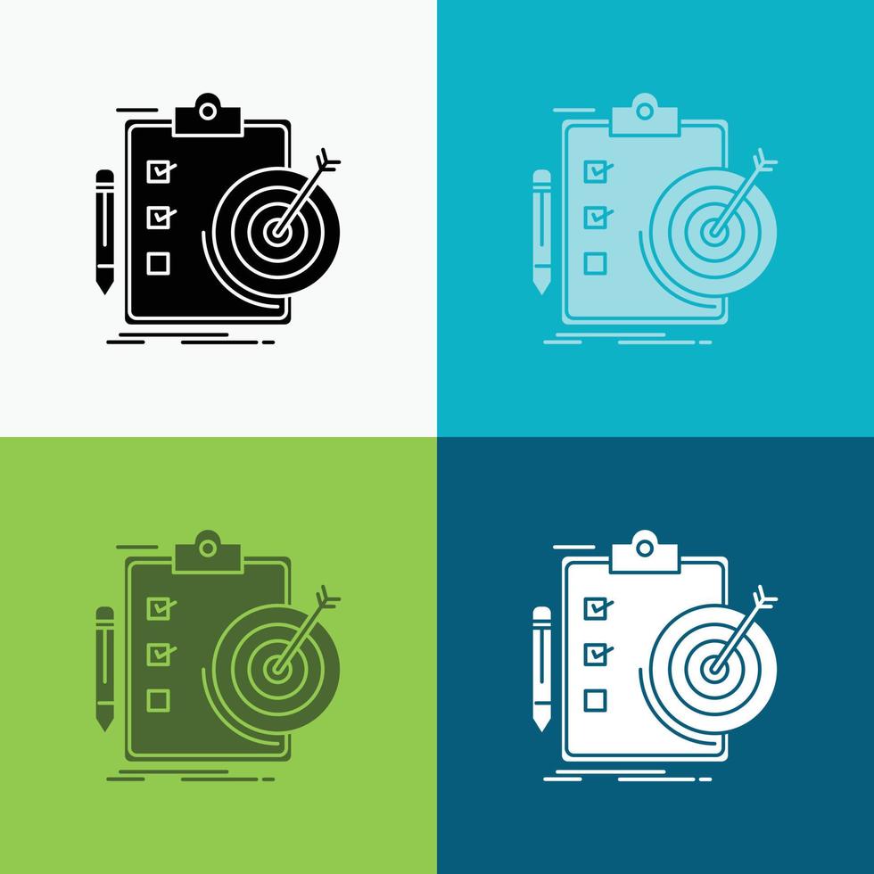 Goals Report Analytics Target Achievement Icon Over Various Background Glyph Style Design