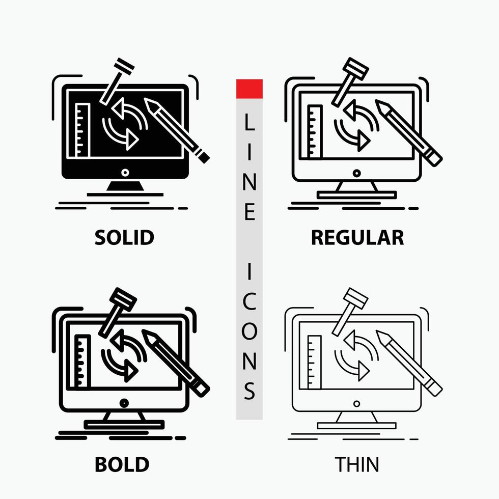 engineering. project. tools. workshop. processing Icon in Thin. Regular. Bold Line and Glyph ...