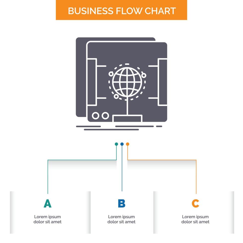 3d. dimensional. holographic. scan. scanner Business Flow Chart Design with 3 Steps. Glyph Icon ...