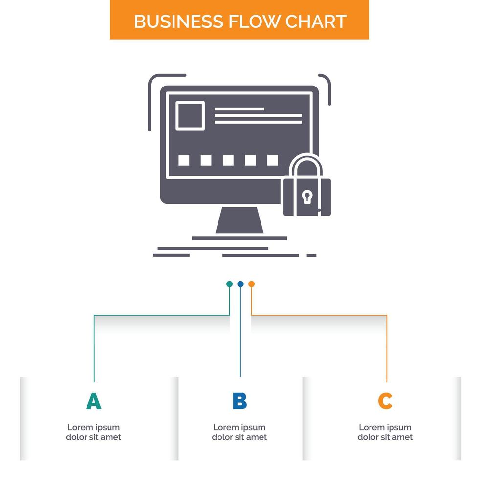 protect. protection. lock. safety. secure Business Flow Chart Design with 3 Steps. Glyph Icon ...