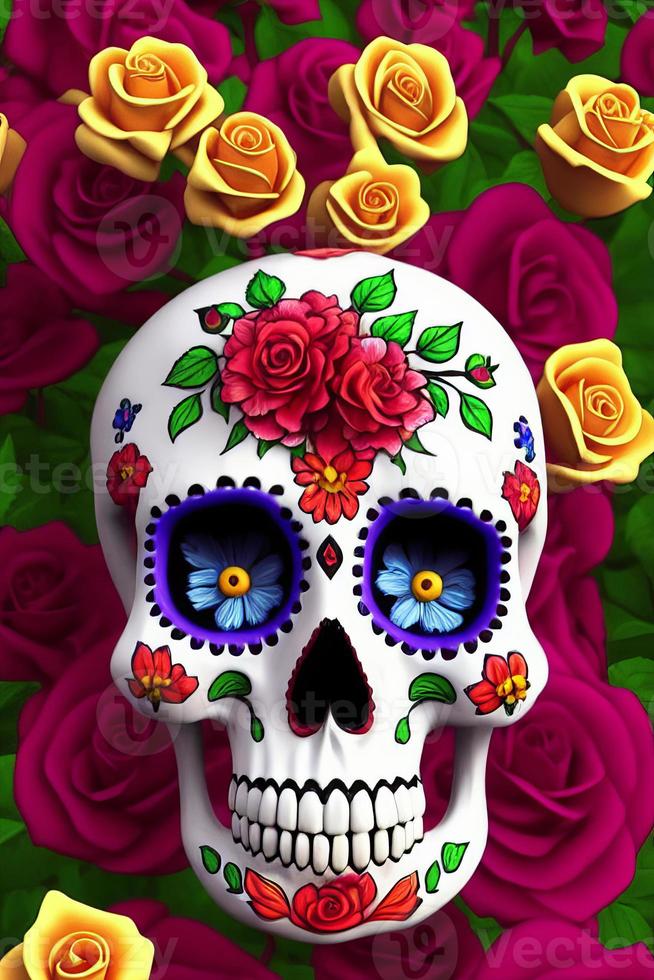 Dia de los muertos traditional calavera sugar skull decorated with flowers the day of the dead ...