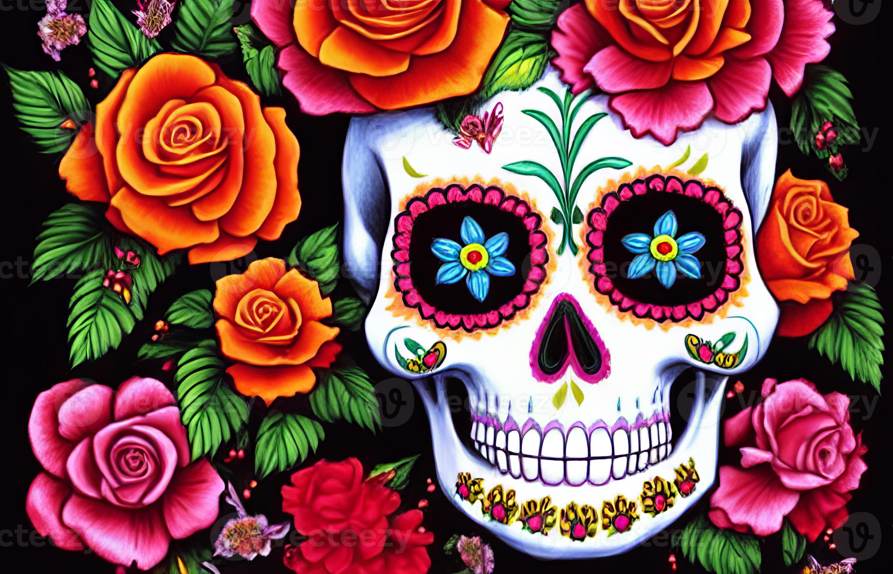 Dia de los muertos traditional calavera sugar skull decorated with ...