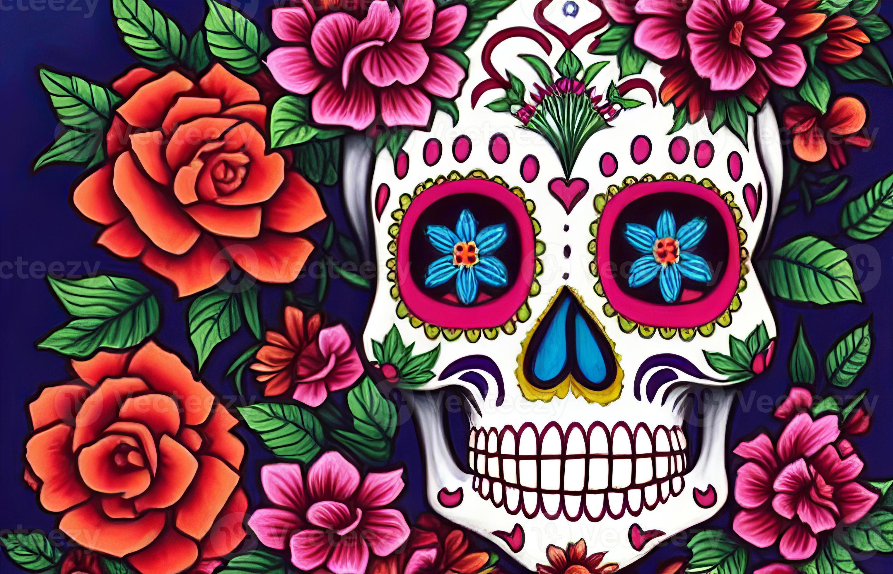 Dia de los muertos traditional calavera sugar skull decorated with ...