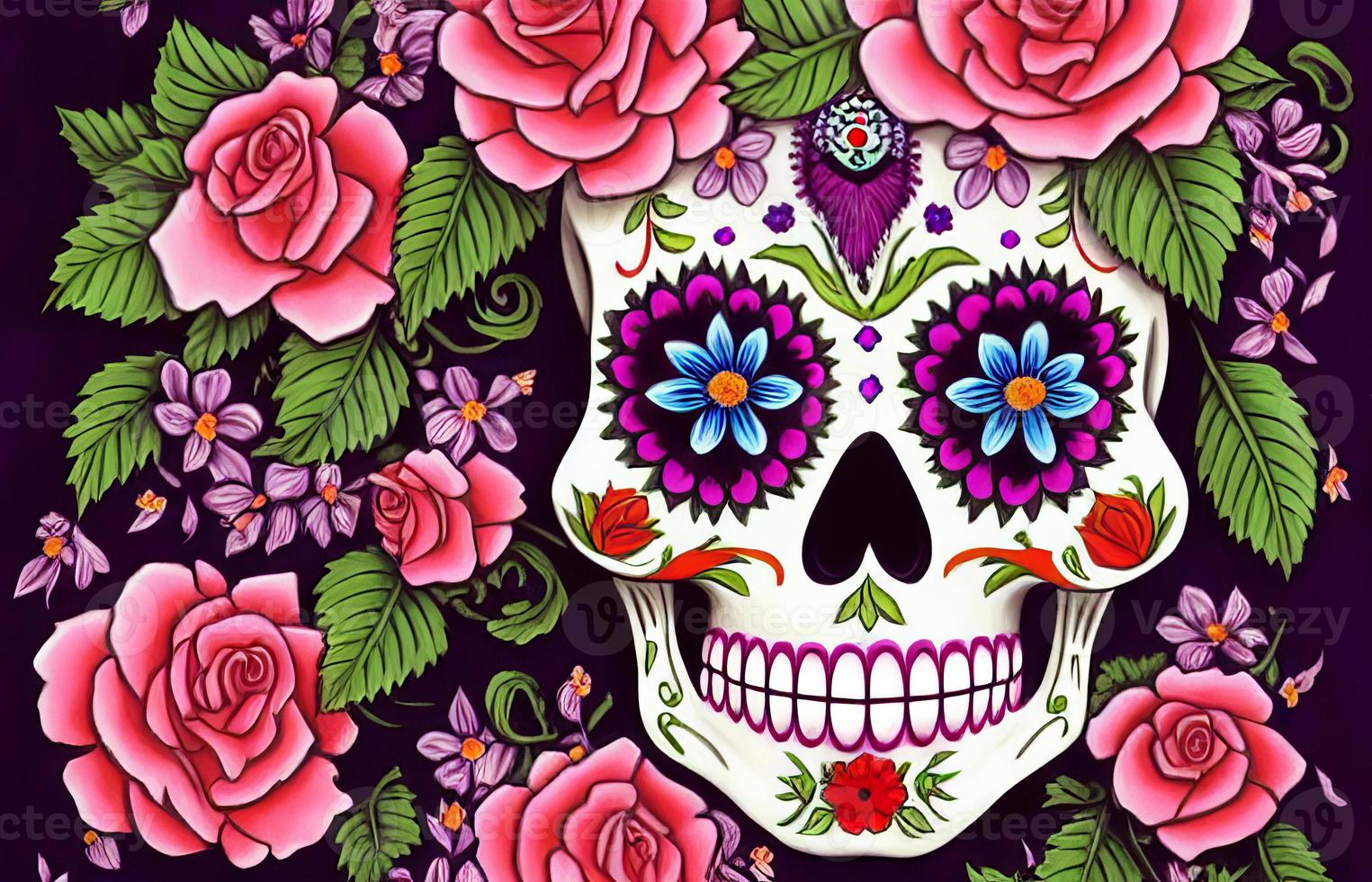 Dia de los muertos traditional calavera sugar skull decorated with flowers the day of the dead ...