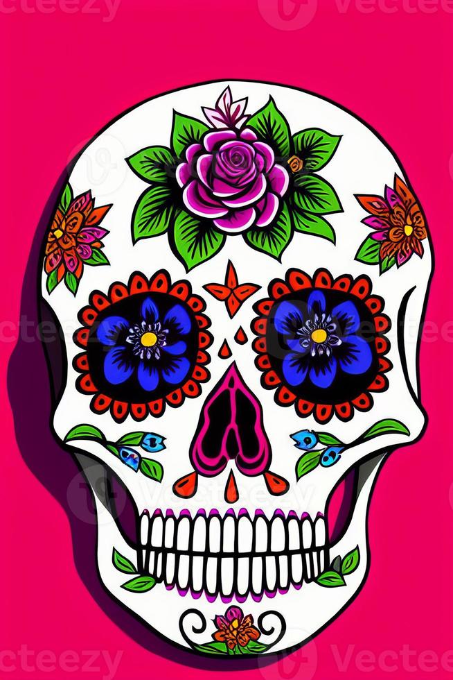 Dia de los muertos traditional calavera sugar skull decorated with flowers the day of the dead ...