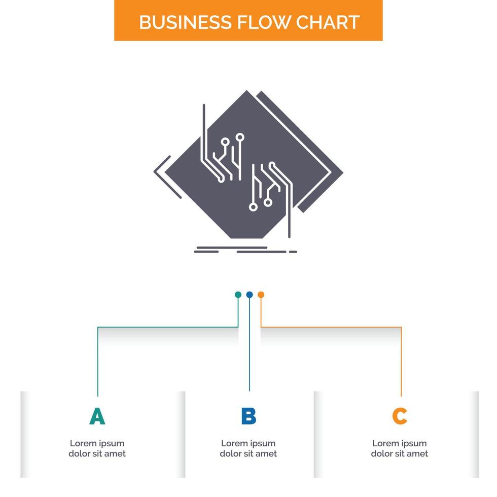Board. chip. circuit. network. electronic Business Flow Chart Design with 3 Steps. Glyph Icon ...