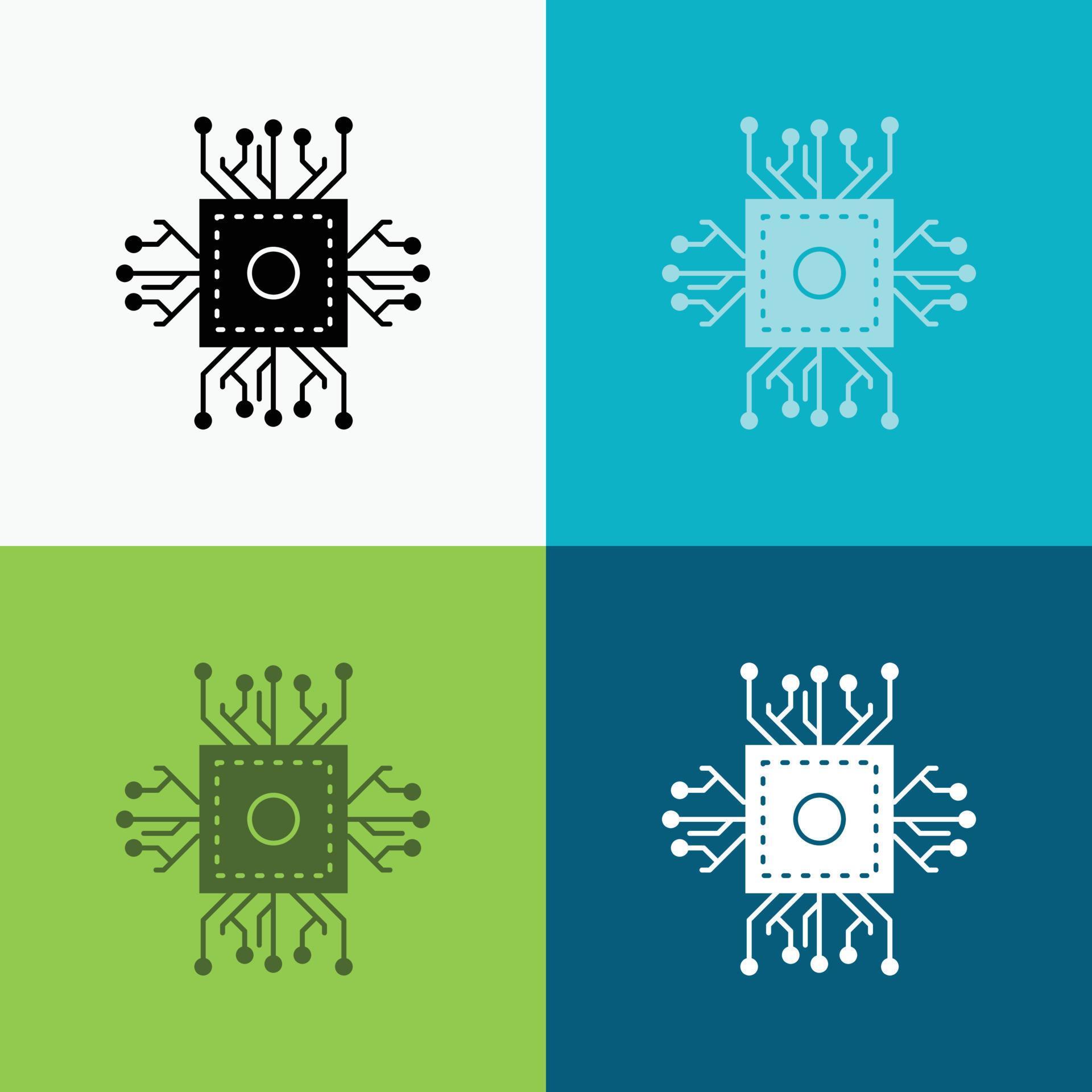 Chip Cpu Microchip Processor Technology Icon Over Various