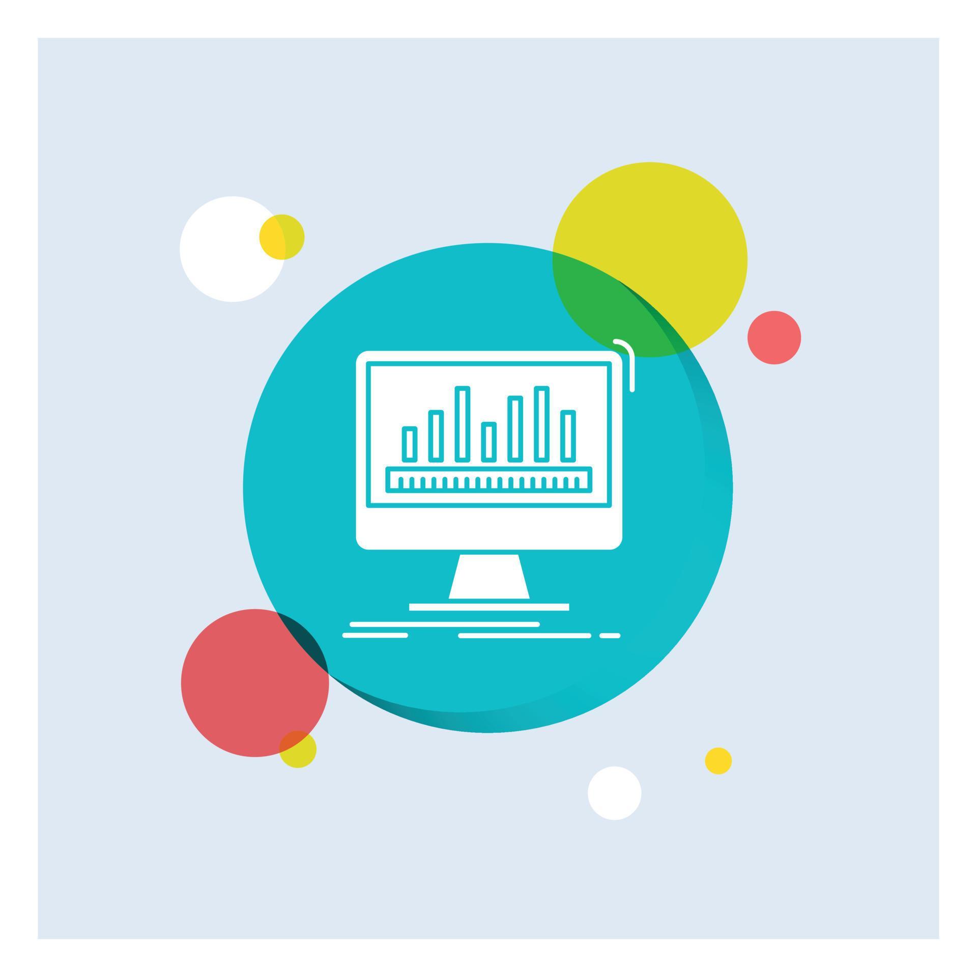 analytics. processing. dashboard. data. stats White Glyph Icon colorful Circle Background ...