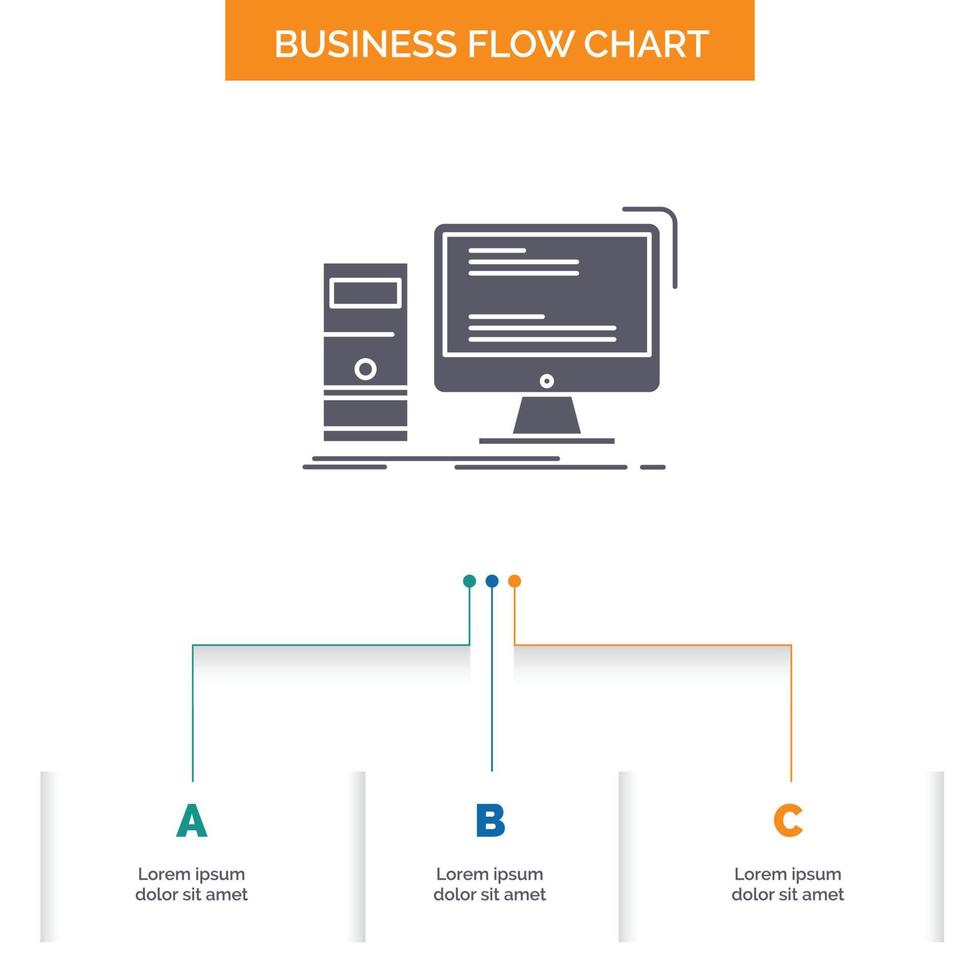 Computer. desktop. gaming. pc. personal Business Flow Chart Design with 3 Steps. Glyph Icon For ...