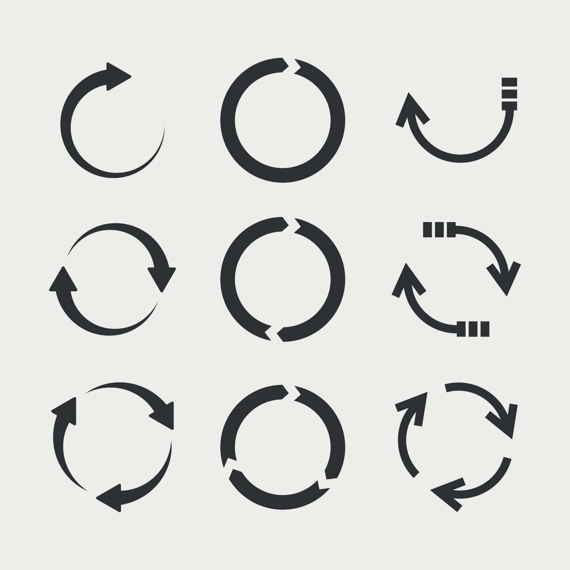 Circle arrow icon silhouette set. Loading, recycle or repeat sign. Interconnecting round. One ...