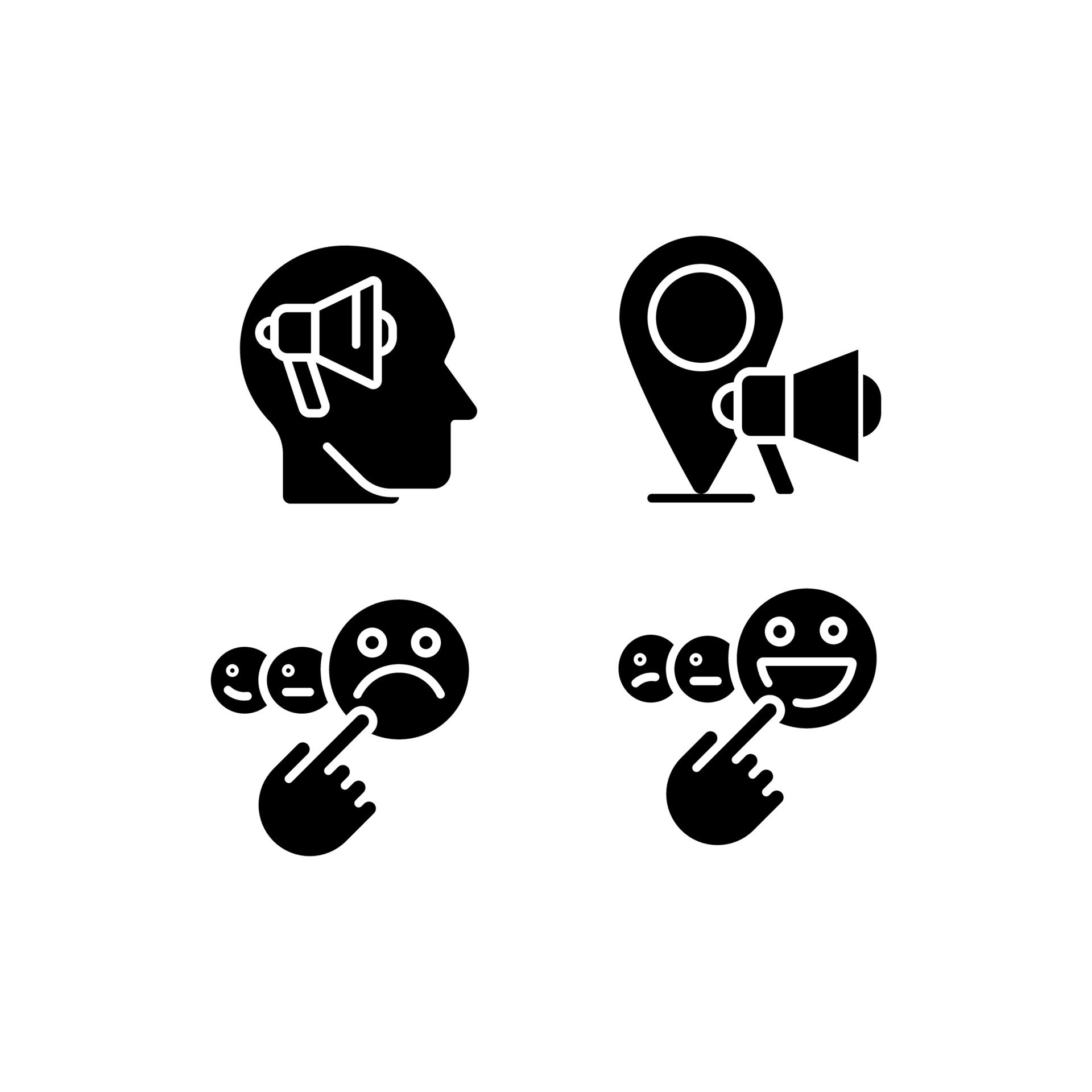 Promotion And Feedback Black Glyph Icons Set On White Space Neuromarketing Technique Local
