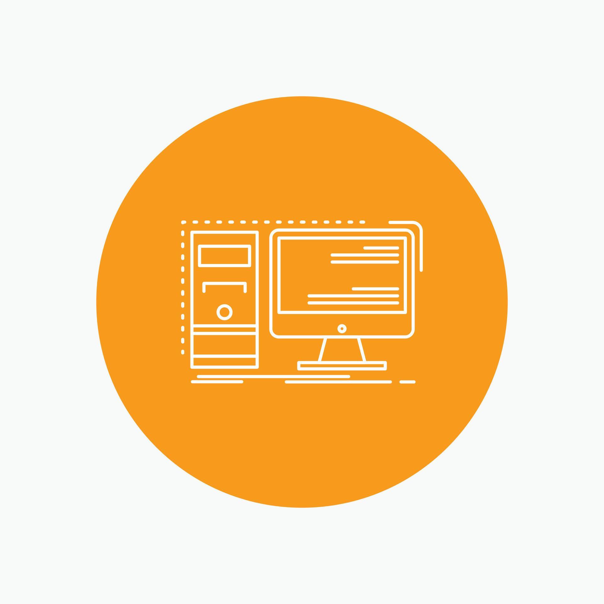 Computer. desktop. hardware. workstation. System White Line Icon in Circle background. vector ...