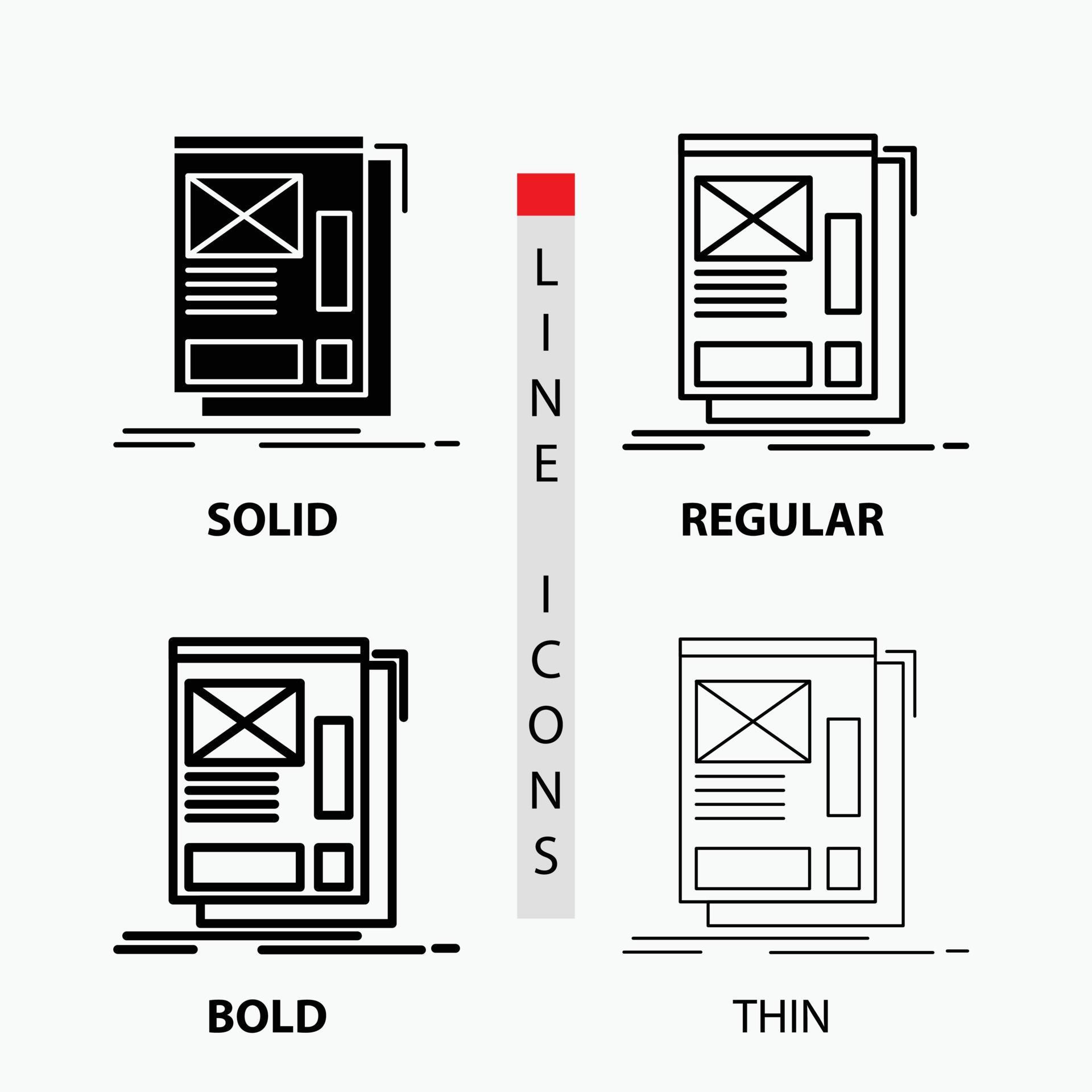 wire. framing. Web. Layout. Development Icon in Thin. Regular. Bold Line and Glyph Style. Vector ...