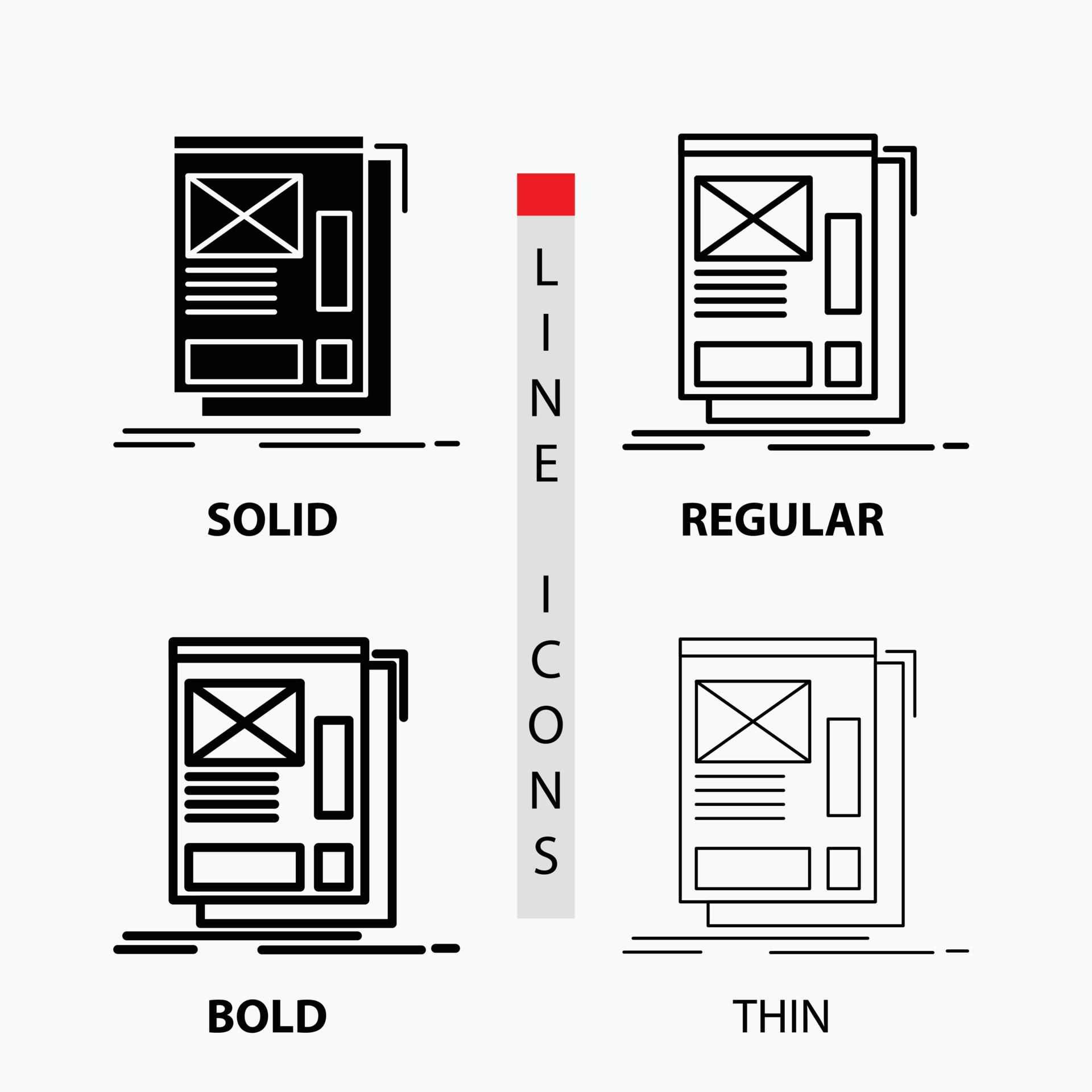 wire. framing. Web. Layout. Development Icon in Thin. Regular. Bold Line and Glyph Style. Vector ...