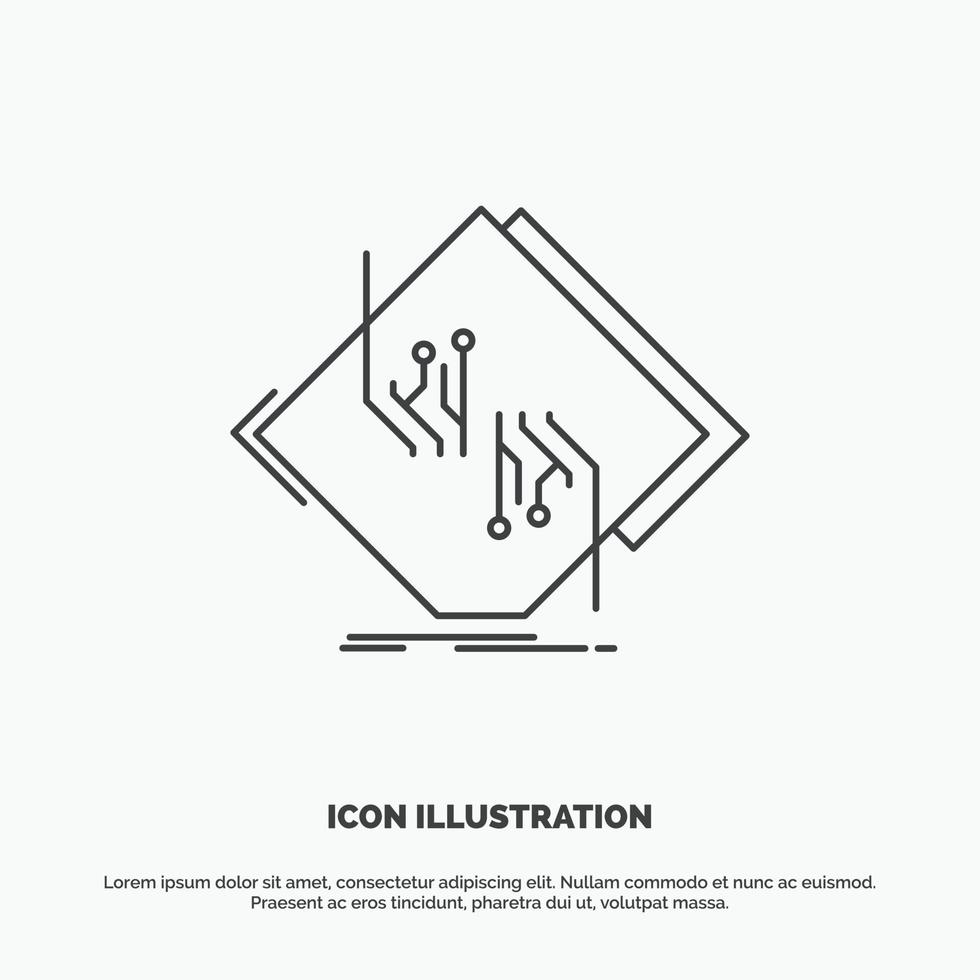 Board Chip Circuit Network Electronic Icon Line Vector Gray Symbol