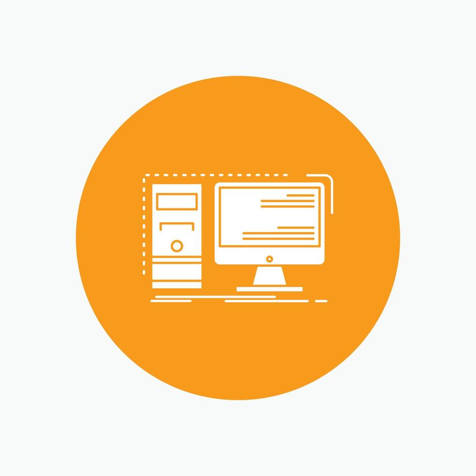 Computer Desktop Hardware Workstation System White Glyph Icon In Circle Vector Button