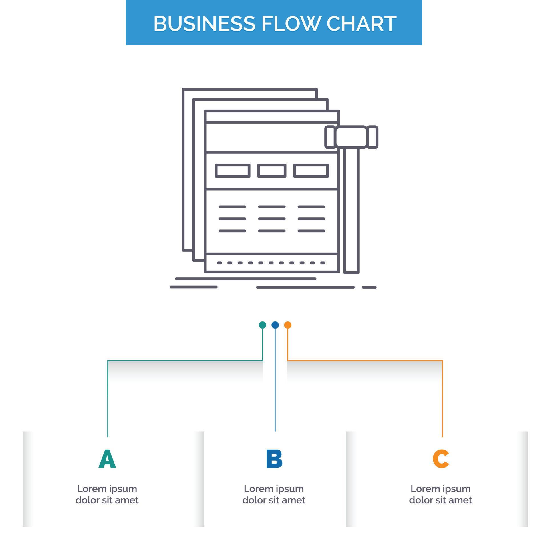 Internet Page Web Webpage Wireframe Business Flow Chart Design With 3 Steps Line Icon For