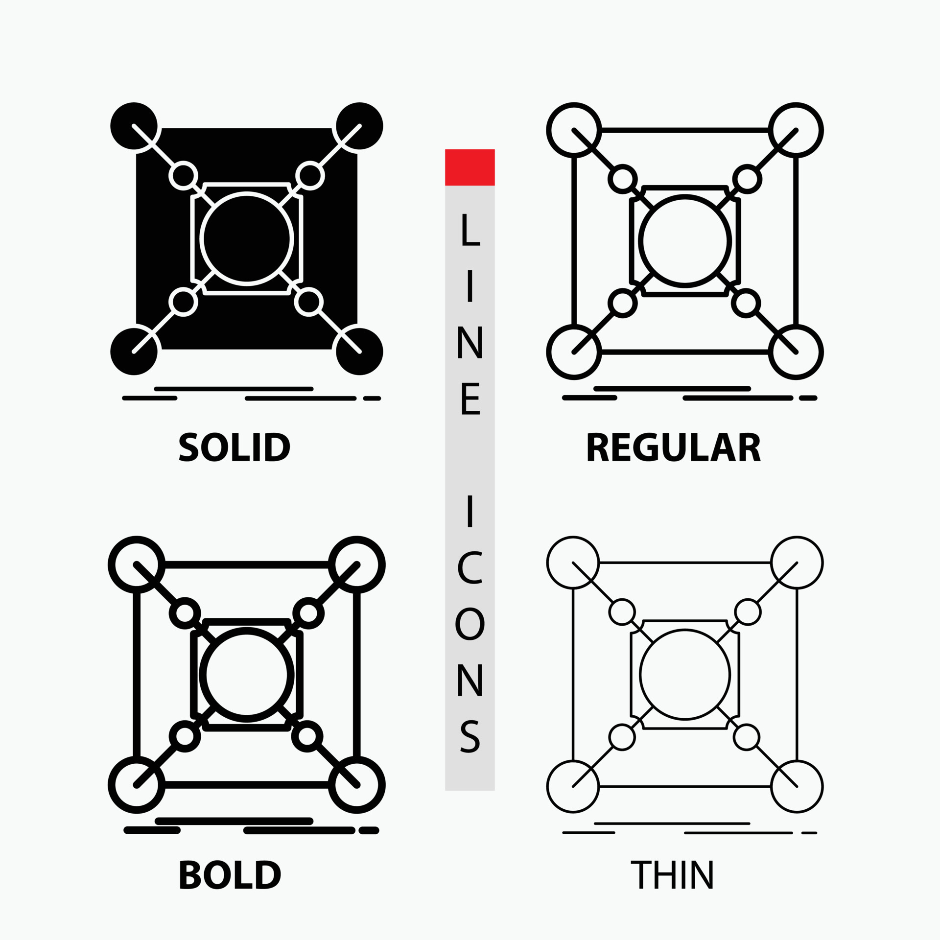Base Center Connection Data Hub Icon In Thin Regular Bold Line And Glyph Style Vector