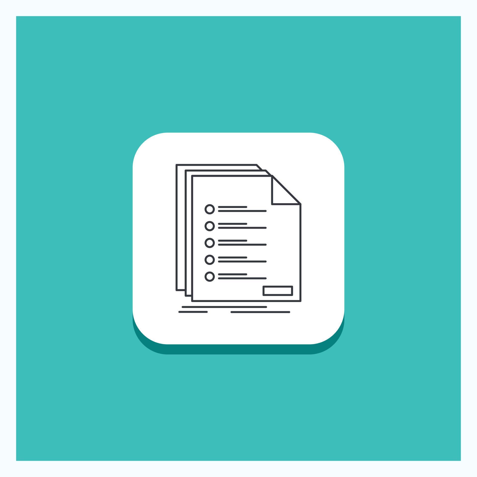 Round Button for Check. filing. list. listing. registration Line icon Turquoise Background ...