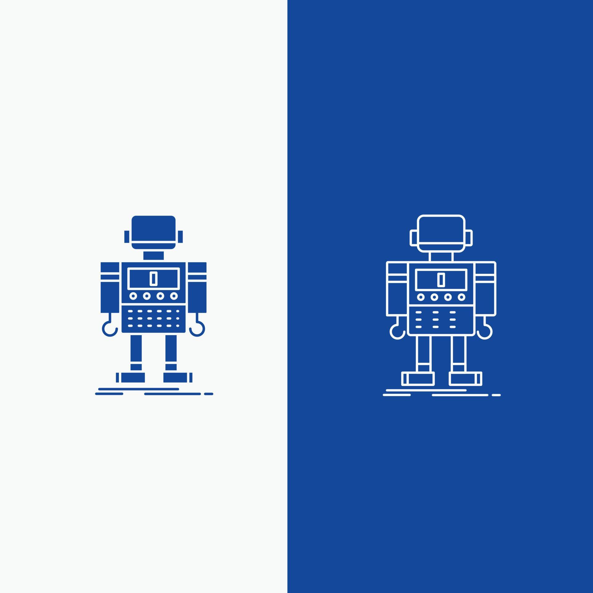 Autonomous Machine Robot Robotic Technology Line And Glyph Web Button In Blue Color Vertical