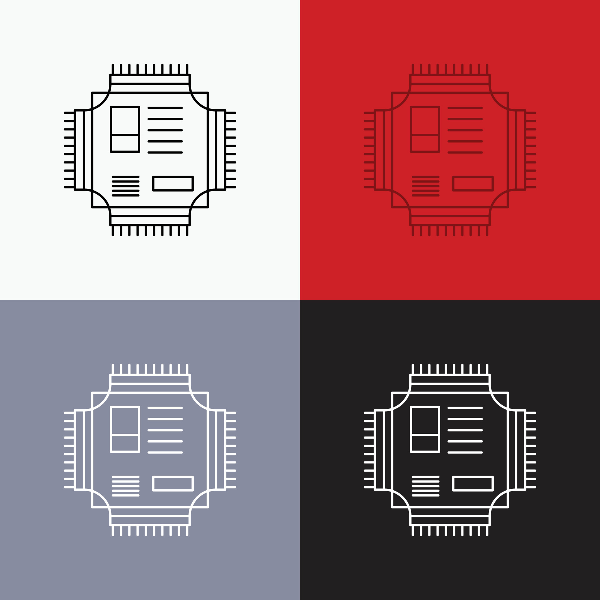 Chip Cpu Microchip Processor Technology Icon Over Various Background Line Style Design
