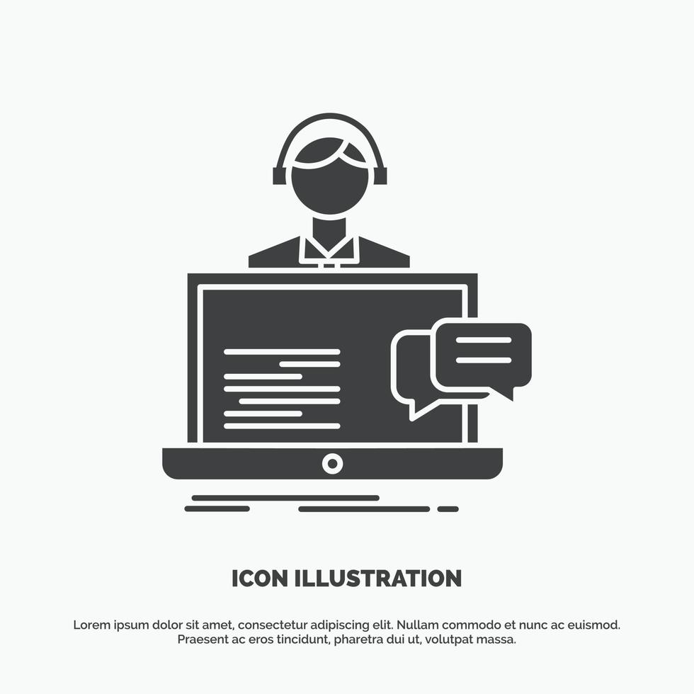 support. chat. customer. service. help Icon. glyph vector gray symbol ...