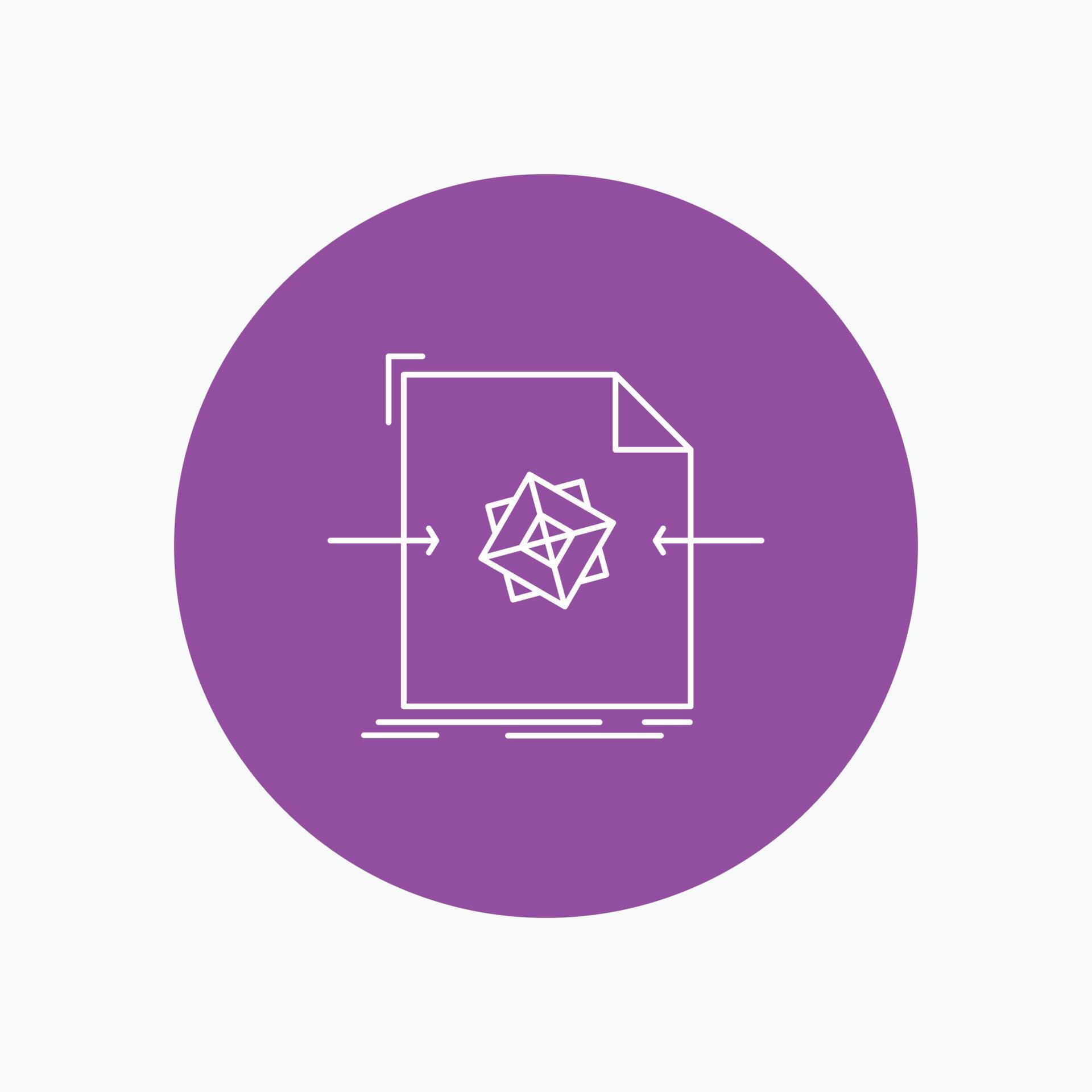 3d. document. file. object. processing White Line Icon in Circle background. vector icon ...