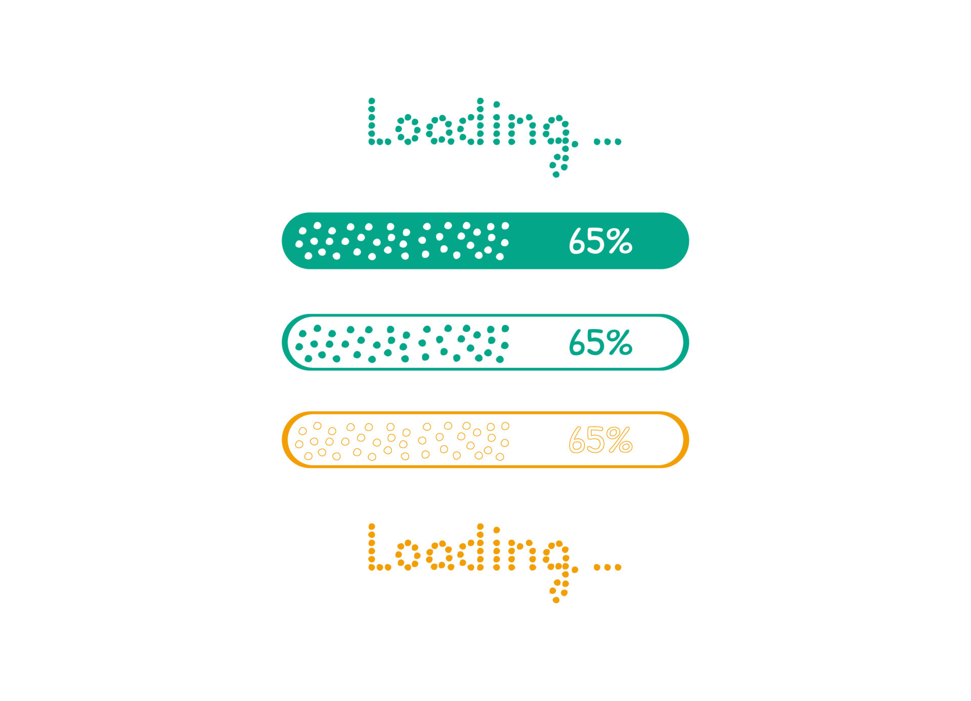 Progress loading bar with dots, set of doodle icons. Hand-drawn sketch ...