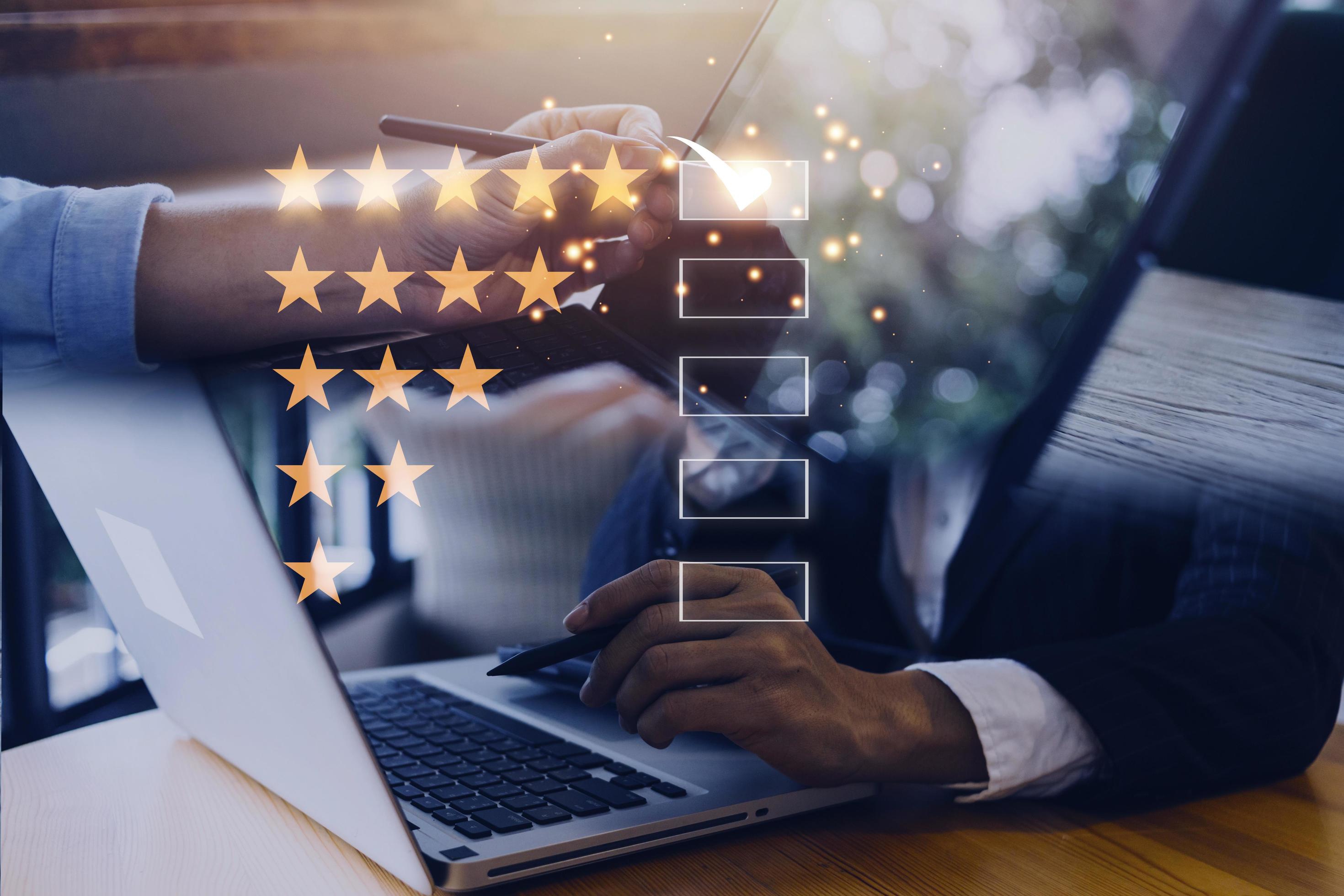 Customer evaluation feedback.men in suit Giving Positive Review for ...