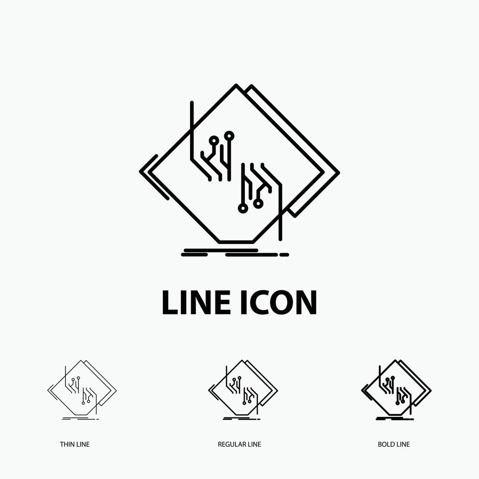 Board Chip Circuit Network Electronic Icon In Thin Regular And