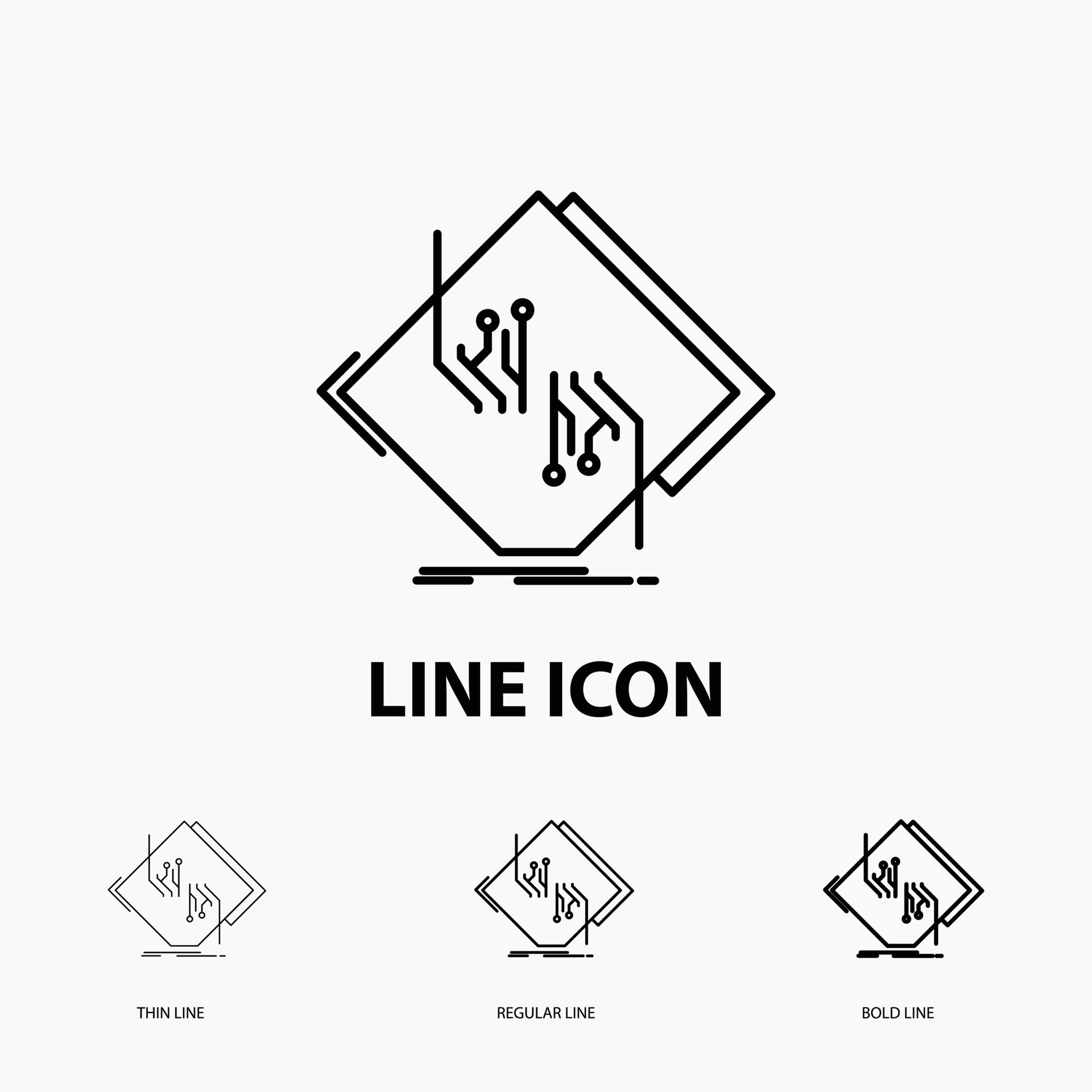 Board Chip Circuit Network Electronic Icon In Thin Regular And Bold Line Style Vector