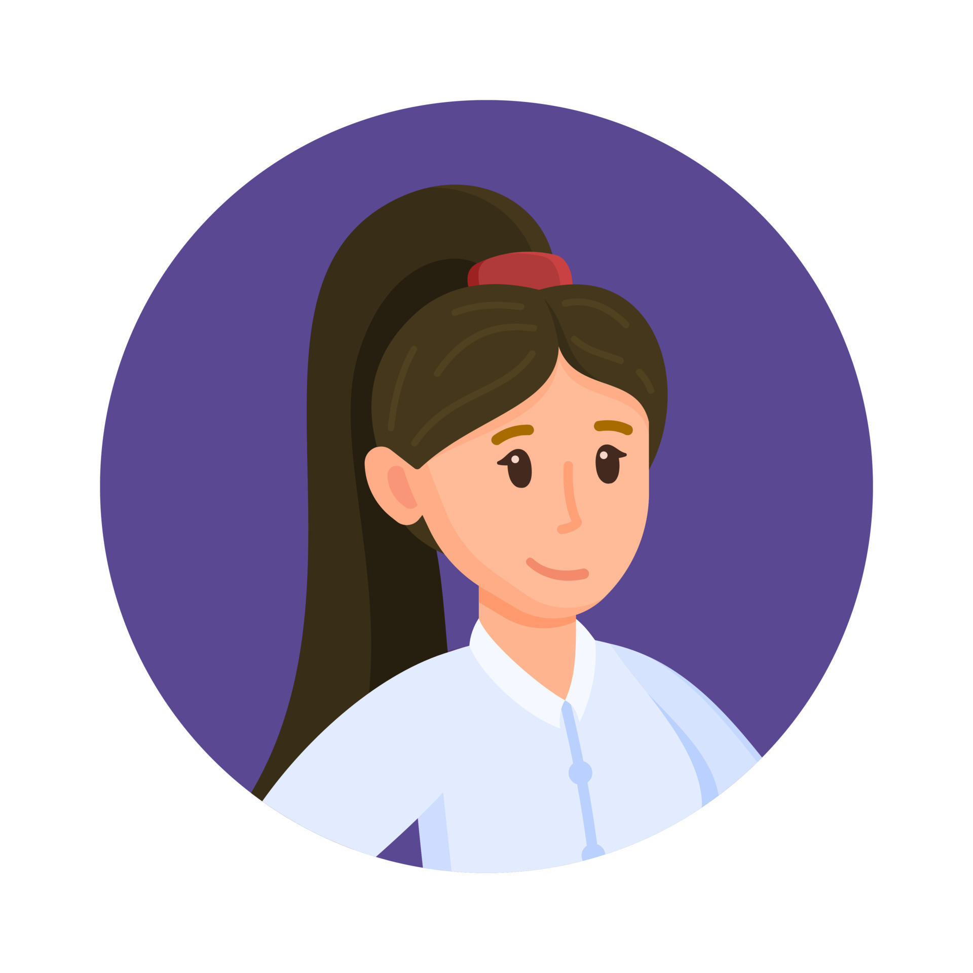 Vector Illustration Of Avatar Girl Nice Smiling Woman With Black Hair Flat Icon On Purple