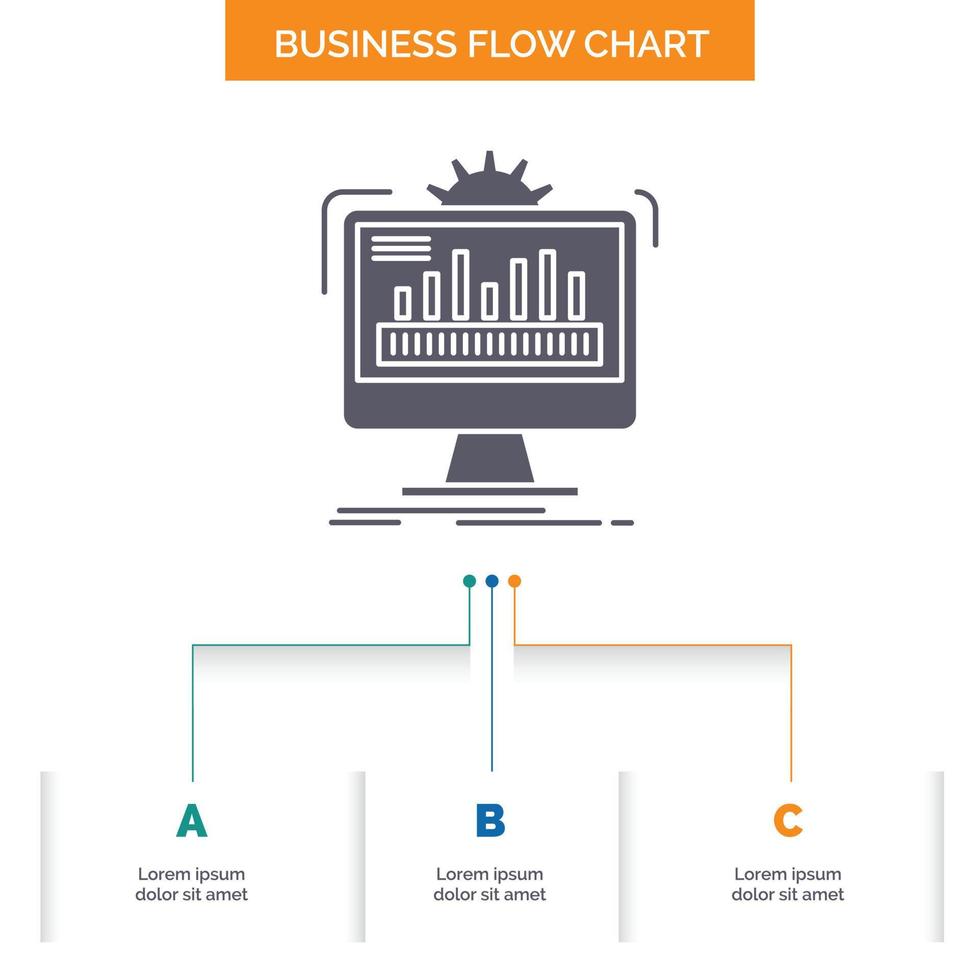 Dashboard Admin Monitor Monitoring Processing Business Flow Chart Design With 3 Steps Glyph