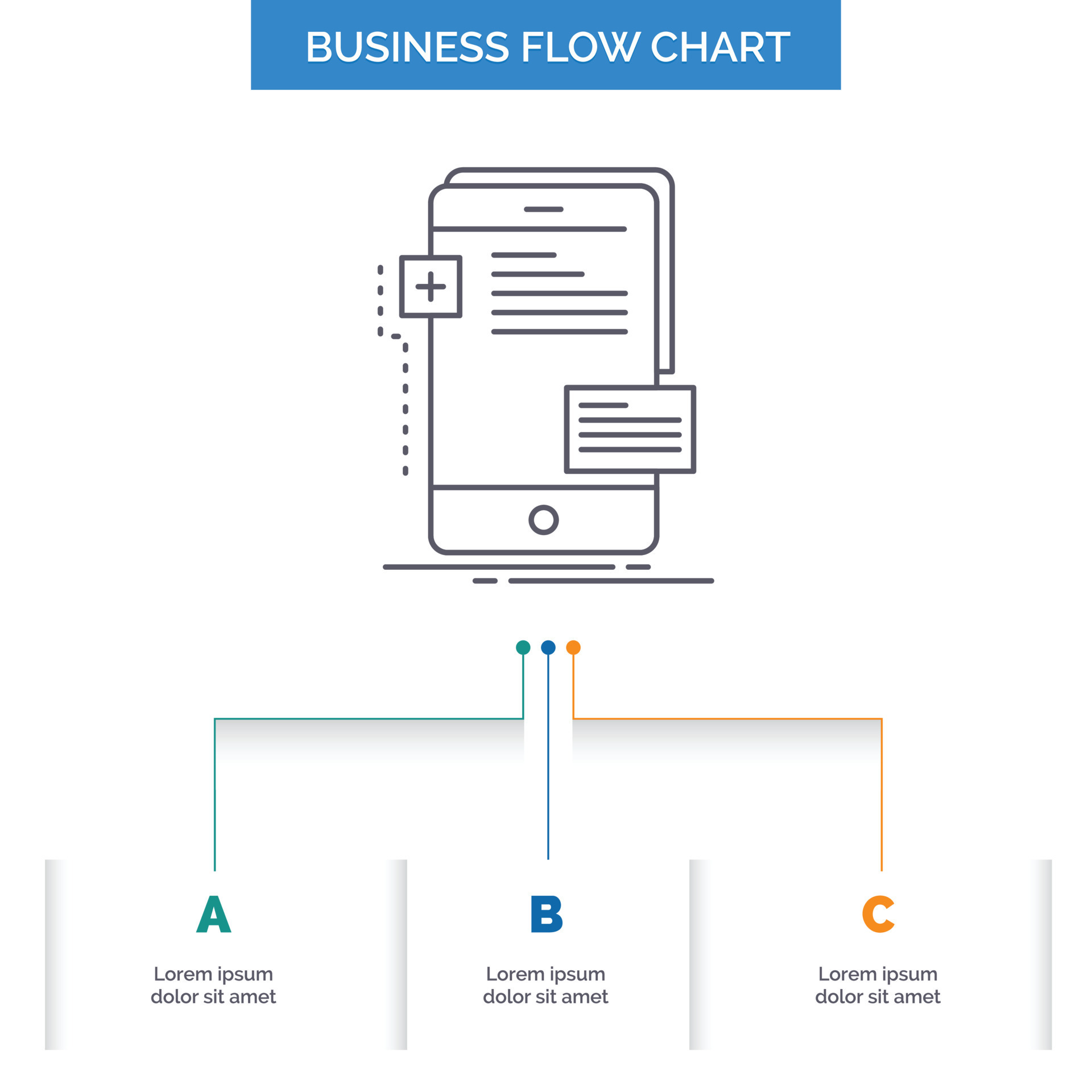 Frontend Interface Mobile Phone Developer Business Flow Chart Design With 3 Steps Line Icon