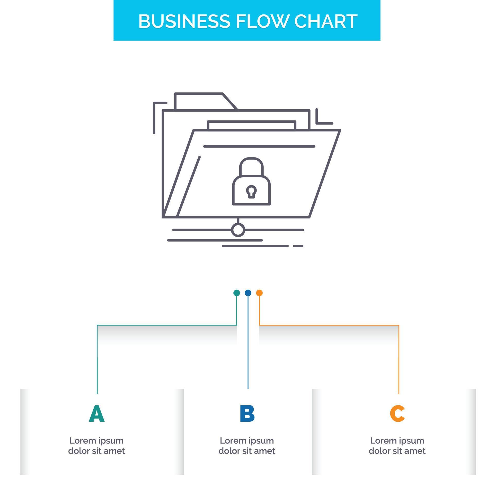 Encryption Files Folder Network Secure Business Flow Chart Design With 3 Steps Line Icon