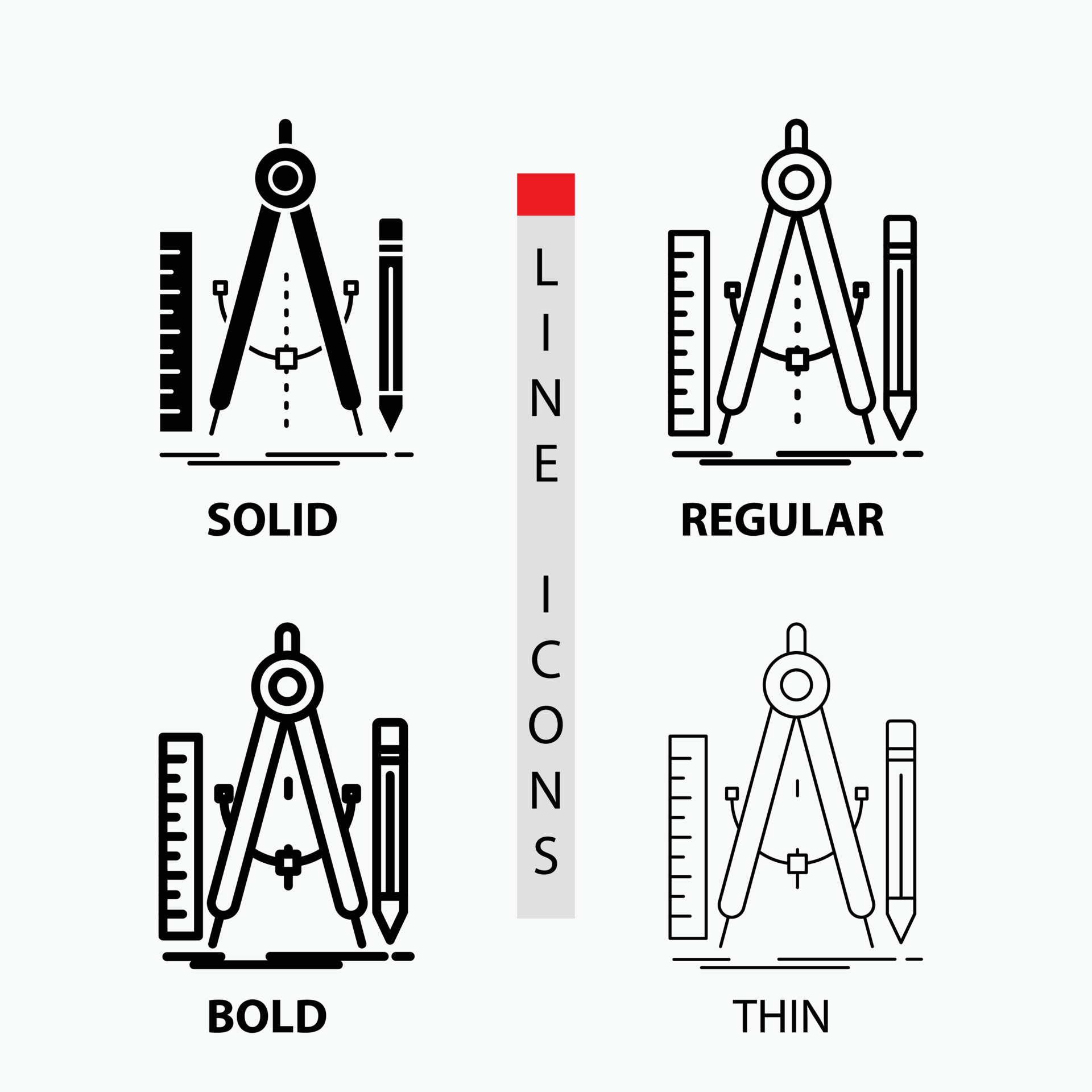 Build Design Geometry Math Tool Icon In Thin Regular Bold Line And Glyph Style Vector