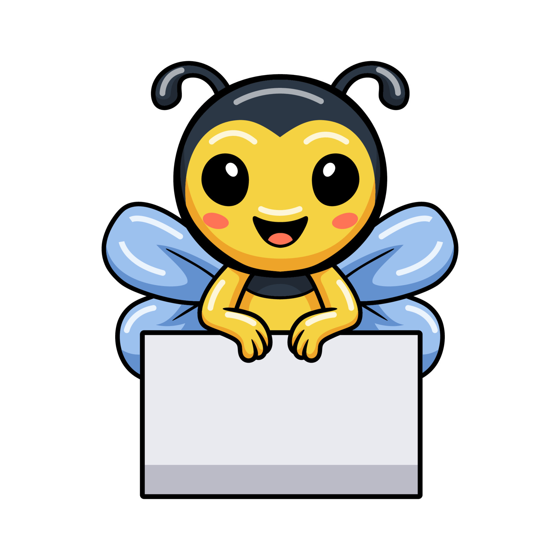 Linda Caricatura De Abeja Pequeña Con Cartel En Blanco 12943959 Vector En Vecteezy