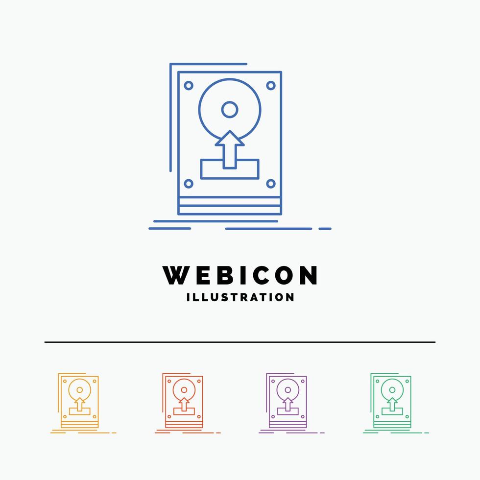 install. drive. hdd. save. upload 5 Color Line Web Icon Template isolated on white. Vector ...