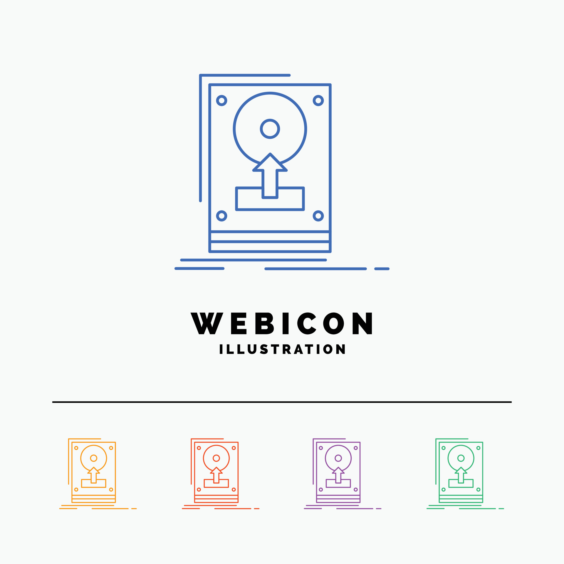 install. drive. hdd. save. upload 5 Color Line Web Icon Template isolated on white. Vector ...