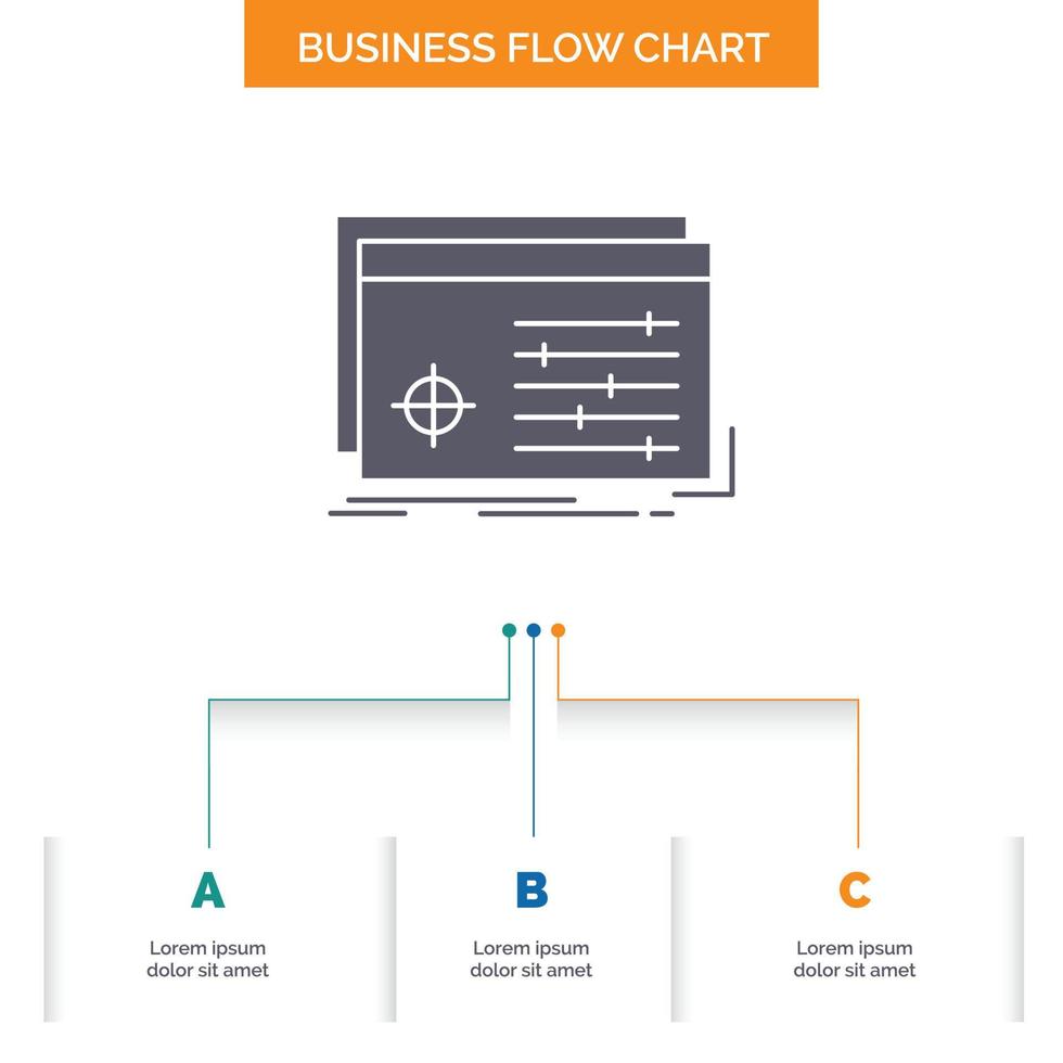 File Object Processing Settings Software Business Flow Chart Design With 3 Steps Glyph Icon