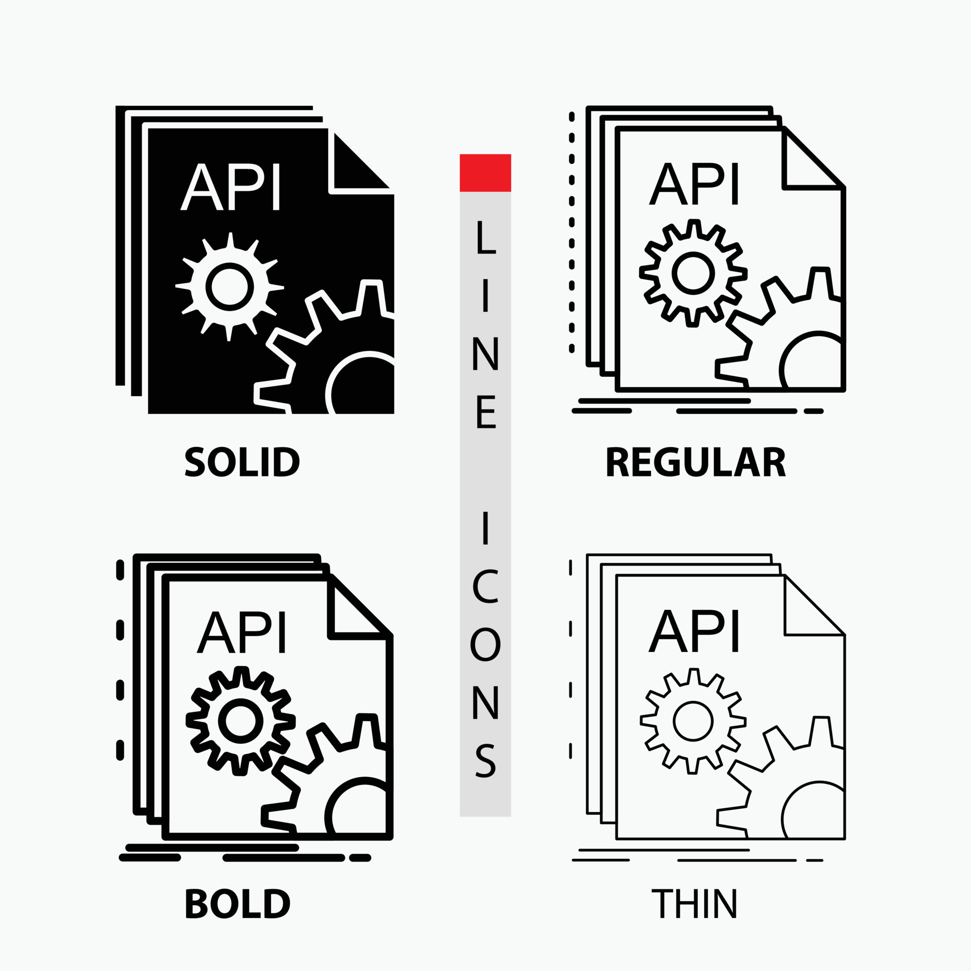 Api App Coding Developer Software Icon In Thin Regular Bold Line And Glyph Style Vector