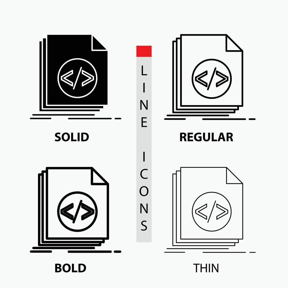 Code Coding File Programming Script Icon In Thin Regular Bold Line And Glyph Style Vector