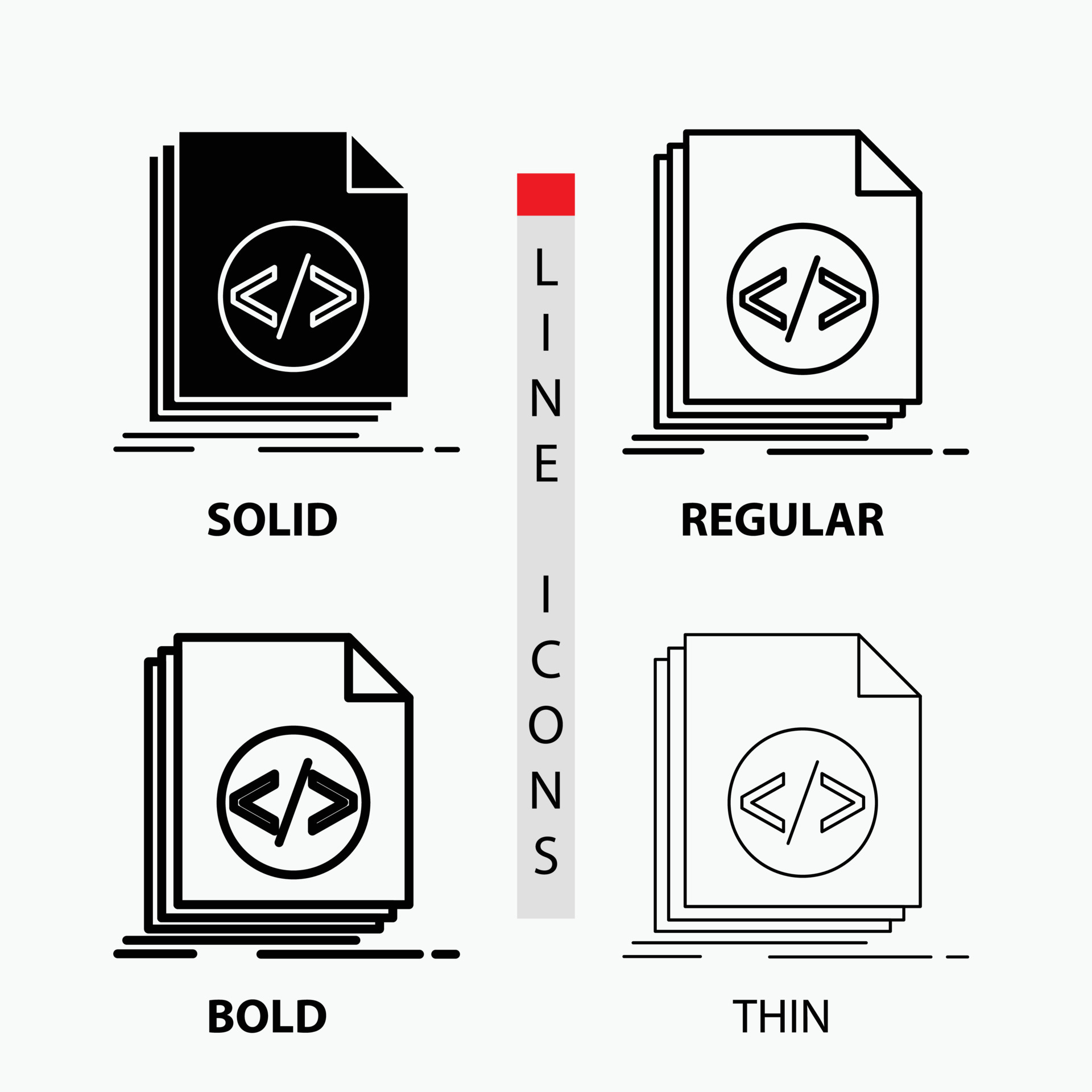 Code Coding File Programming Script Icon In Thin Regular Bold Line And Glyph Style Vector
