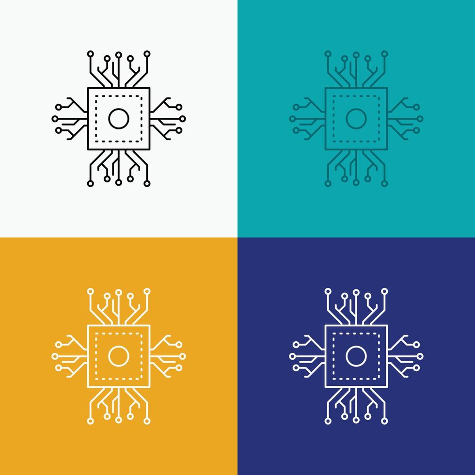 Chip Cpu Microchip Processor Technology Icon Over Various Background Line Style Design