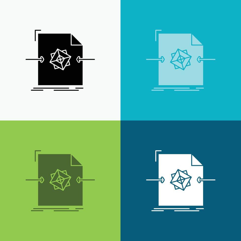 3d Document File Object Processing Icon Over Various Background Glyph Style Design