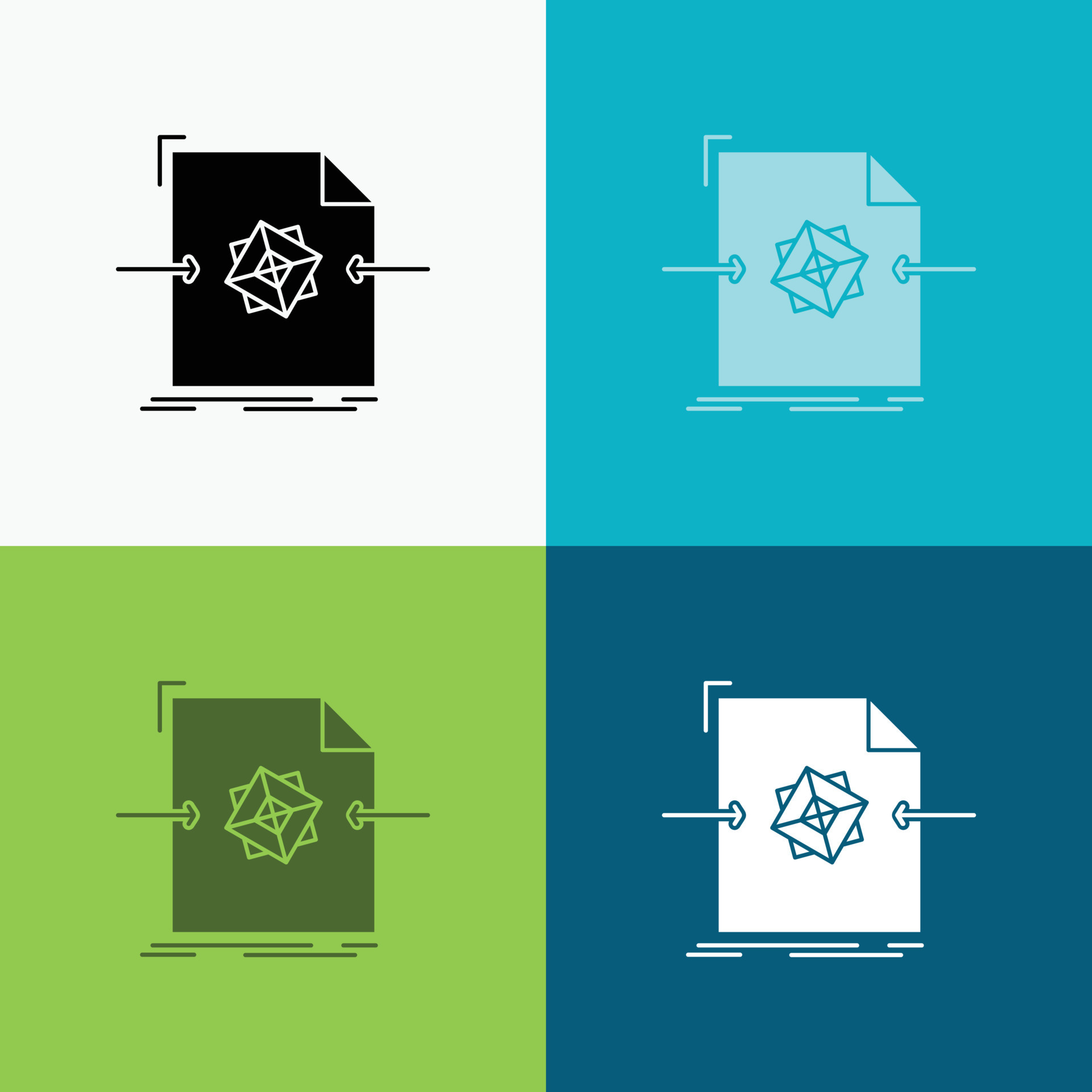 3d Document File Object Processing Icon Over Various Background Glyph Style Design