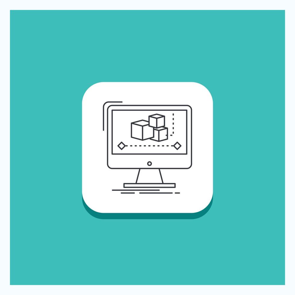 Round Button For Animation Computer Editor Monitor Software Line Icon Turquoise Background