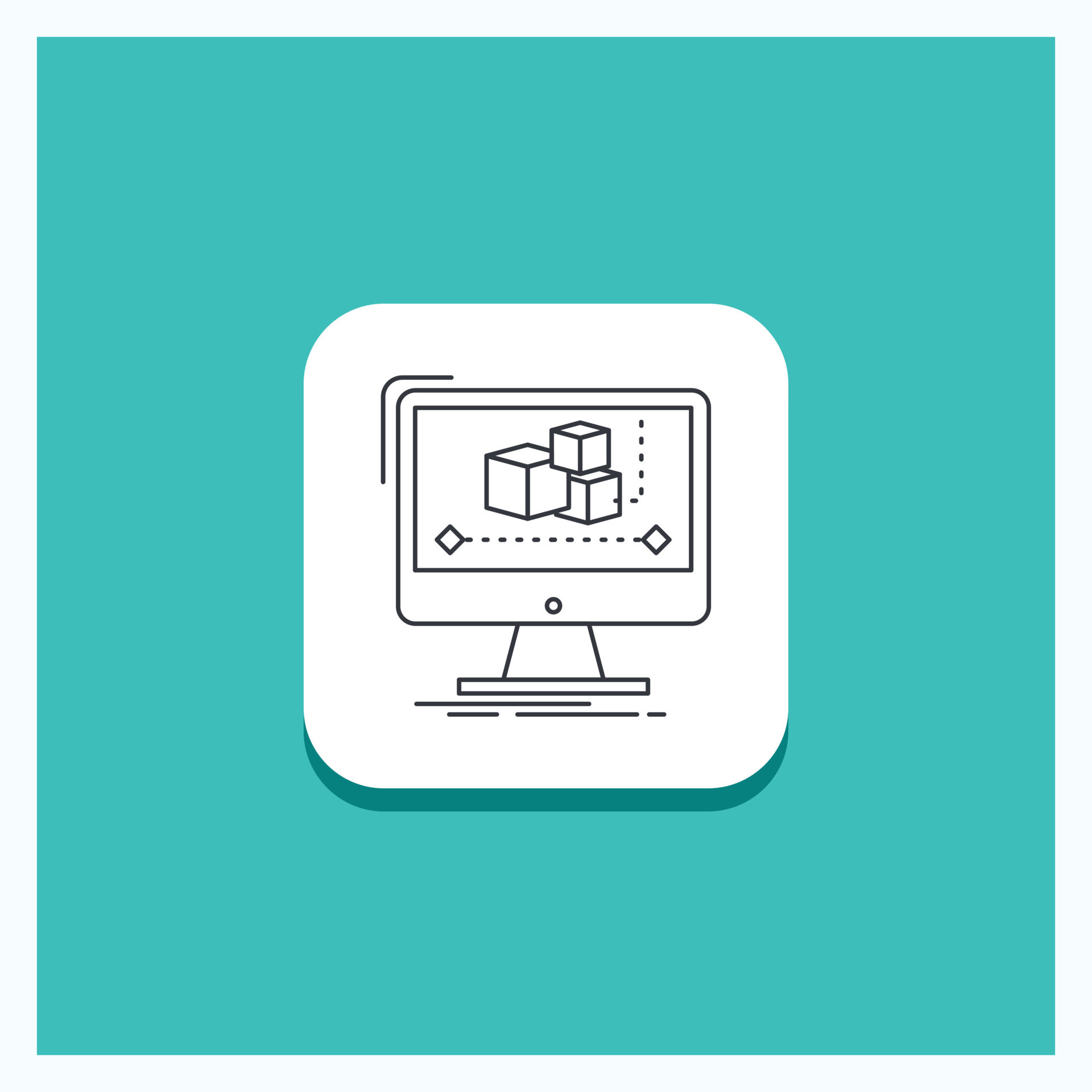 Round Button for Animation. computer. editor. monitor. software Line icon Turquoise Background ...