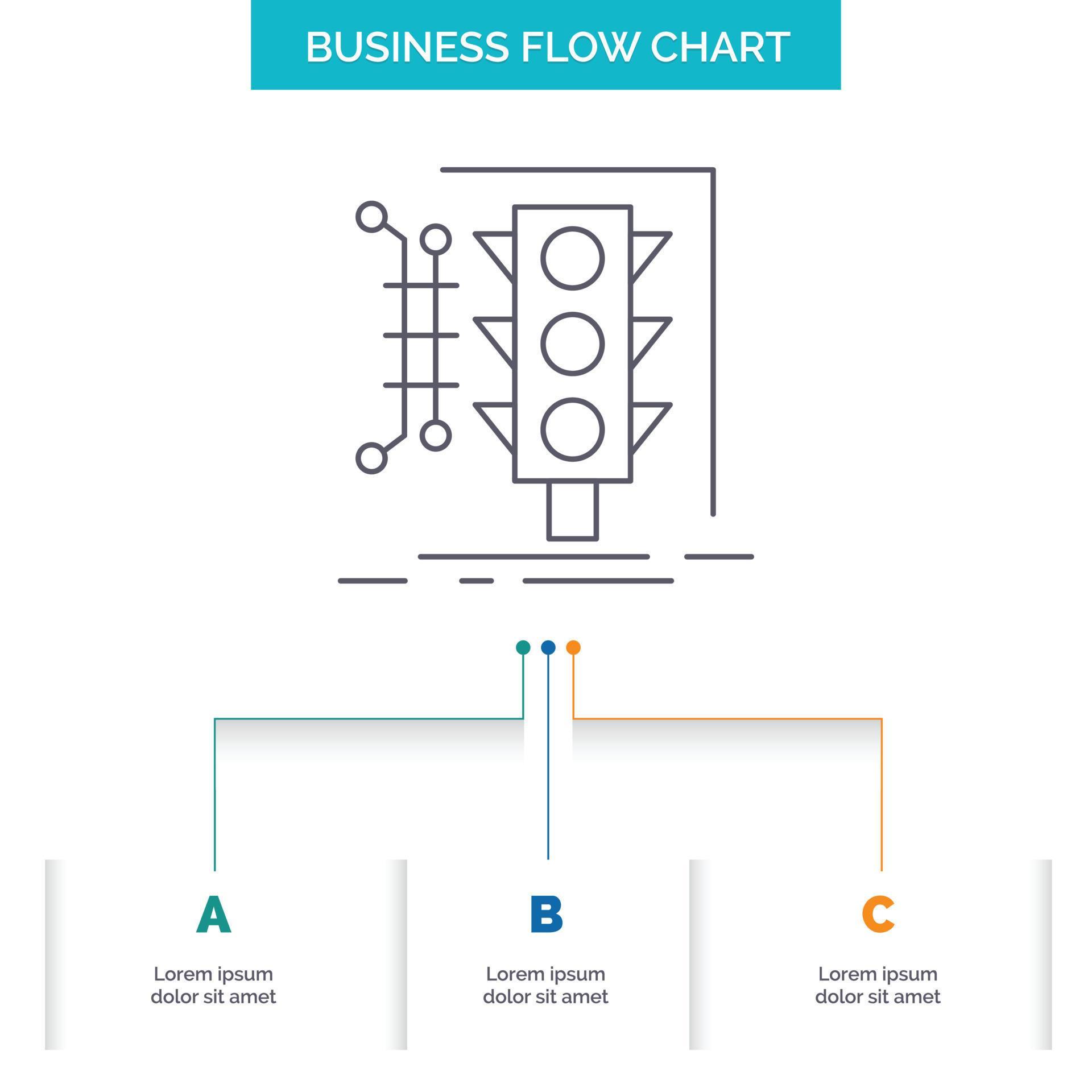 City Management Monitoring Smart Traffic Business Flow Chart Design With 3 Steps Line Icon