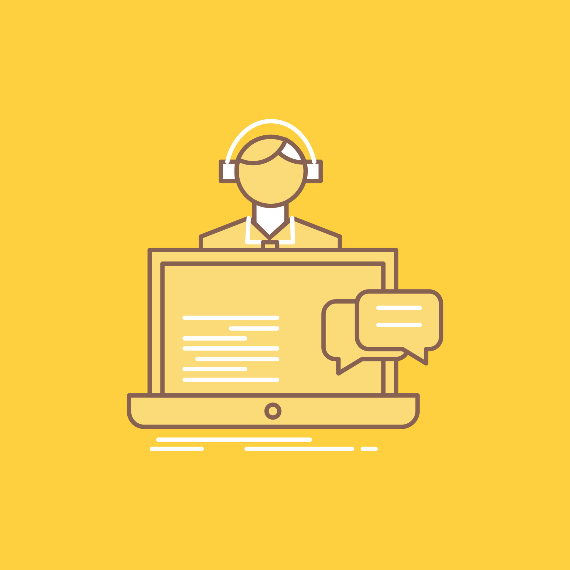 Support Chat Customer Service Help Flat Line Filled Icon Beautiful Logo Button Over Yellow